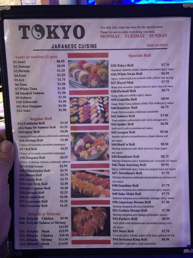 Menu at Tokyo Japanese Cuisine restaurant, Wichita