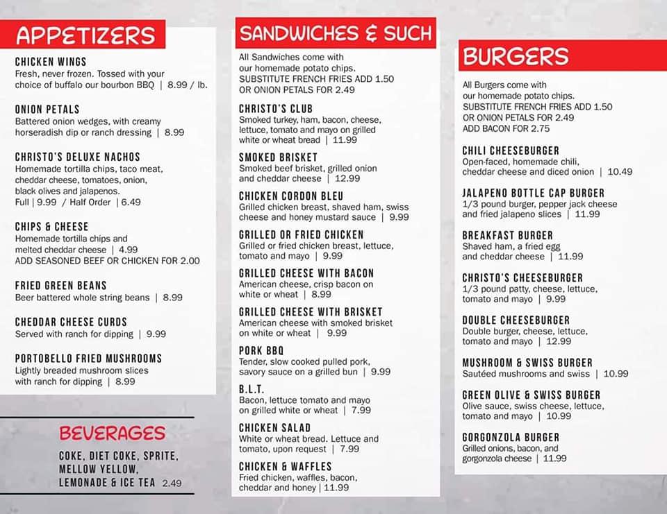 Menu at Christo's Roadhouse Bar & Grill, Douglas