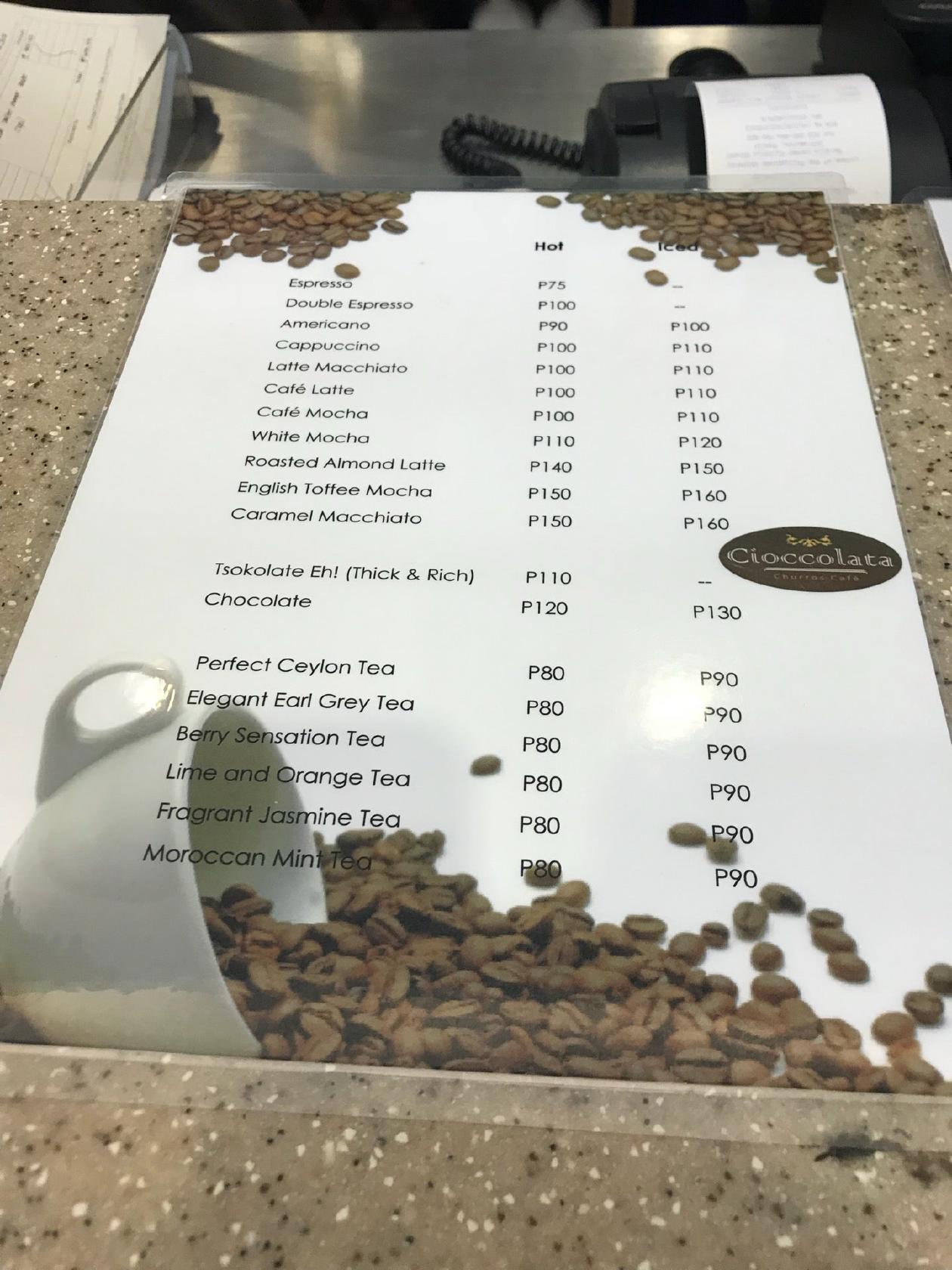 Menu at Cioccolata Churros Cafe - The Bayleaf Intramuros, Manila, HXQH+WGC