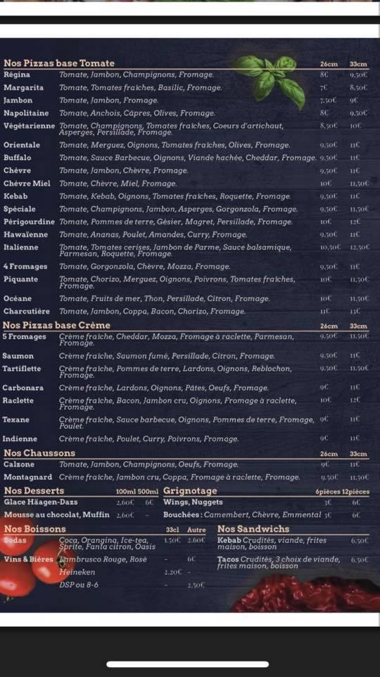 Menu at Fenelon pizza pizzeria, Périgueux