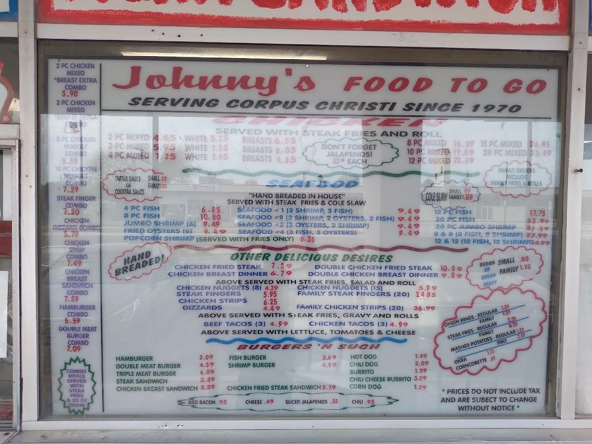 Menu at Johnny's Food To Go restaurant, Corpus Christi