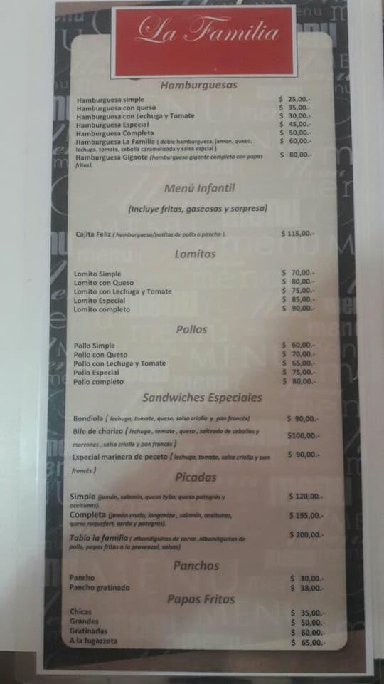 Carta del pub y bar La Familia-Rotiseria, Formosa