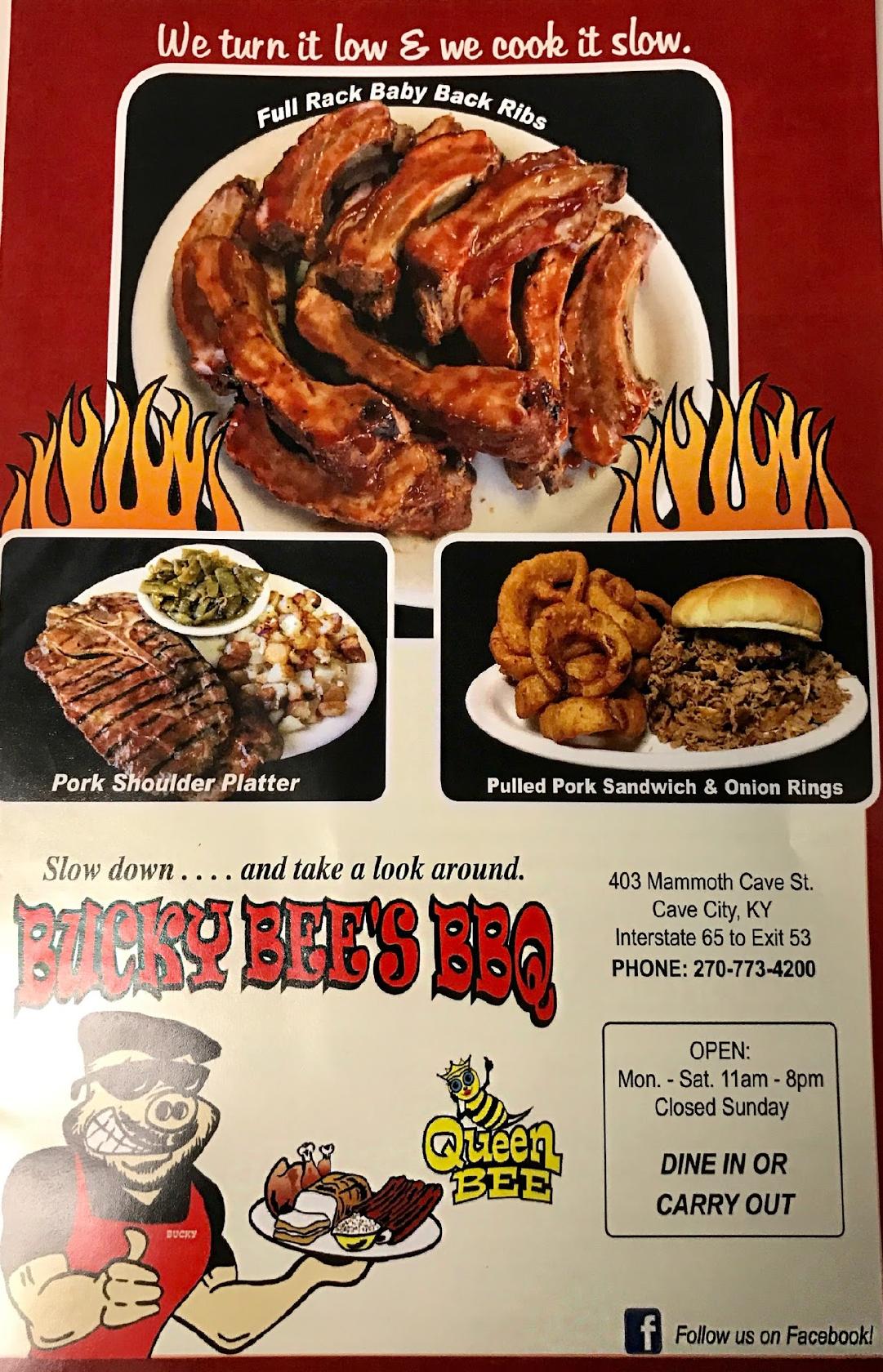 Menu at Bucky Bees BBQ of Cave City, Cave City, 822 Mammoth Cave St