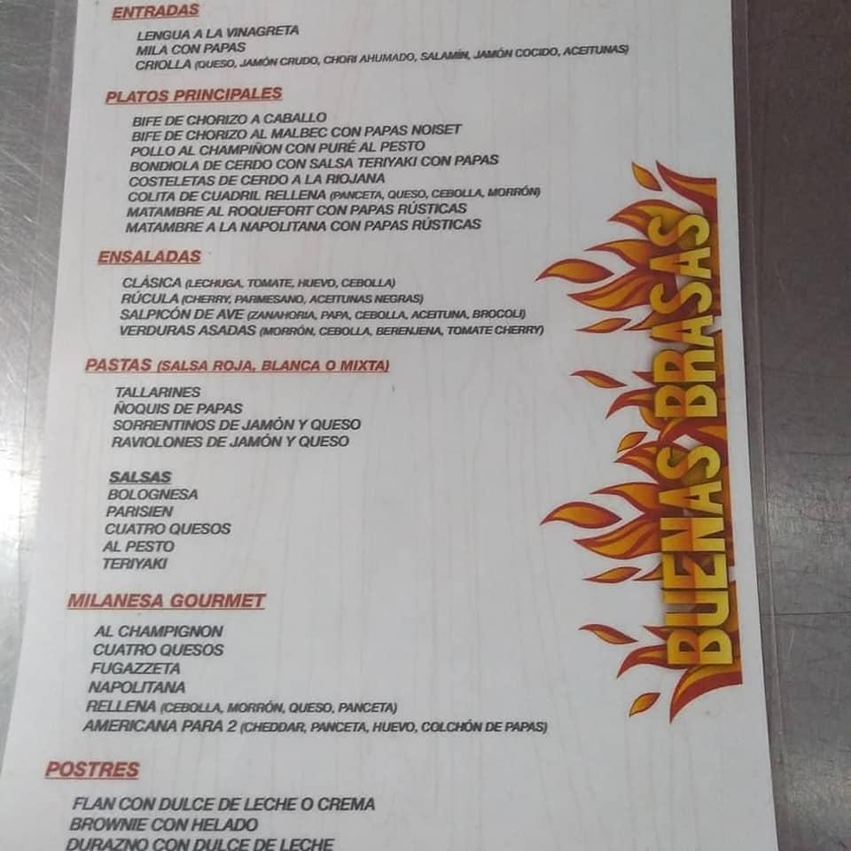 Carta del restaurante Buenas Brasas, Santo Tomé