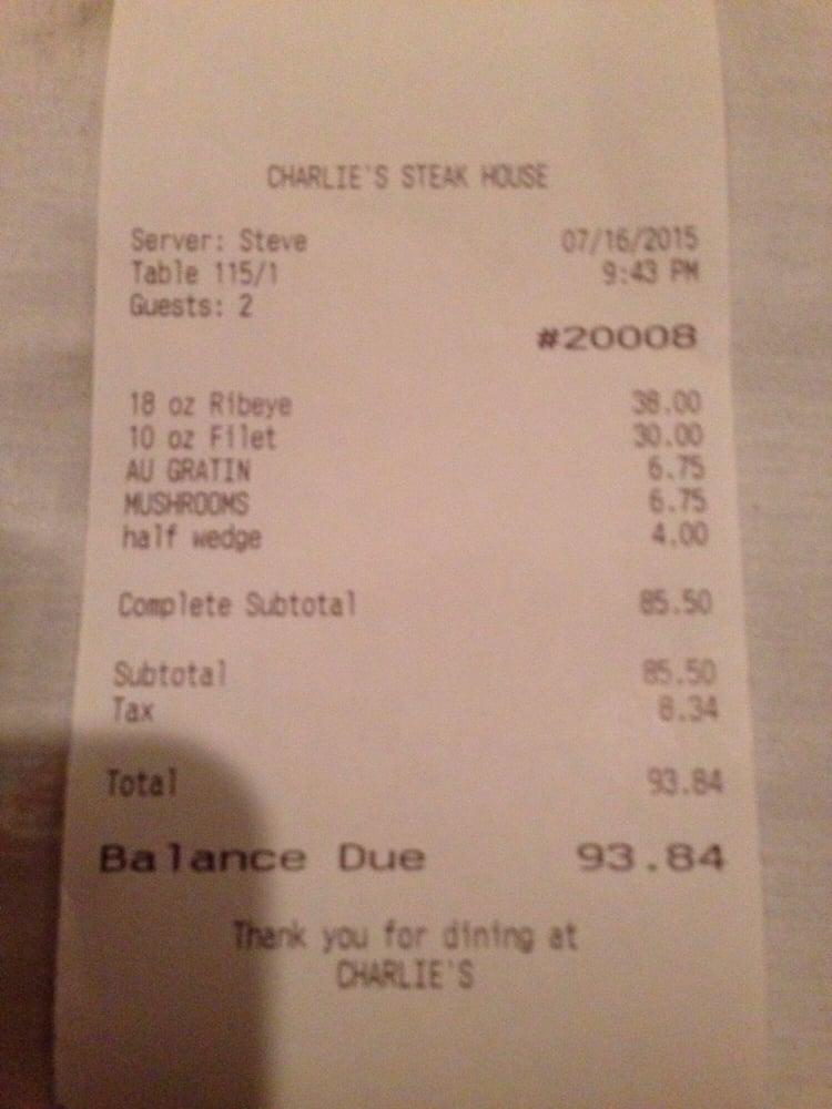 Menu at Charlie's Steak House pub & bar, New Orleans