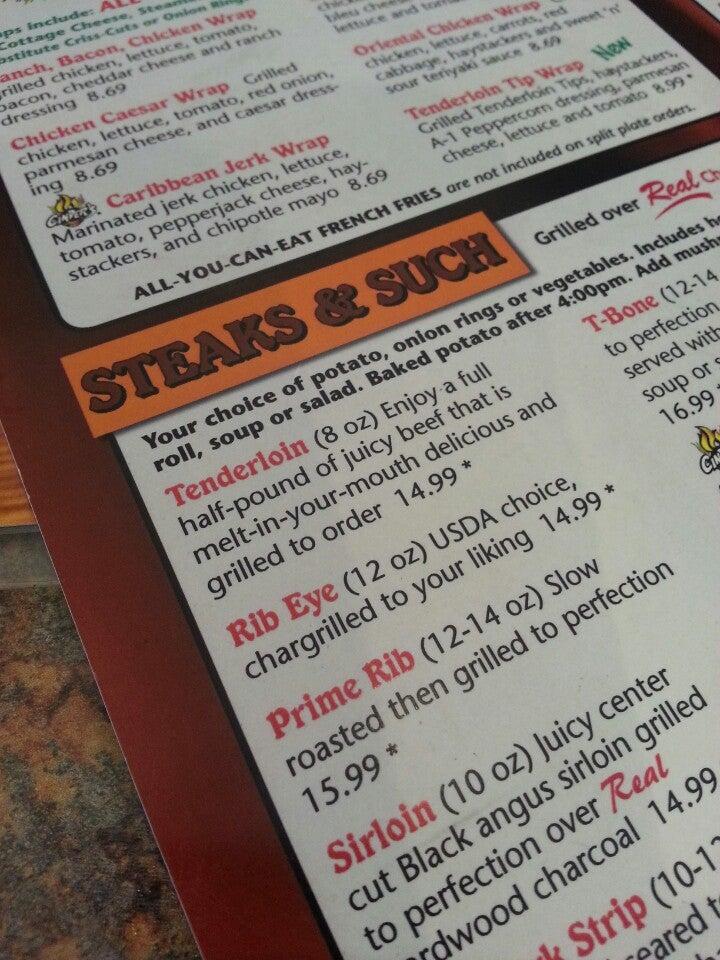 Menu at Cinders Charcoal Grill restaurant, Oshkosh