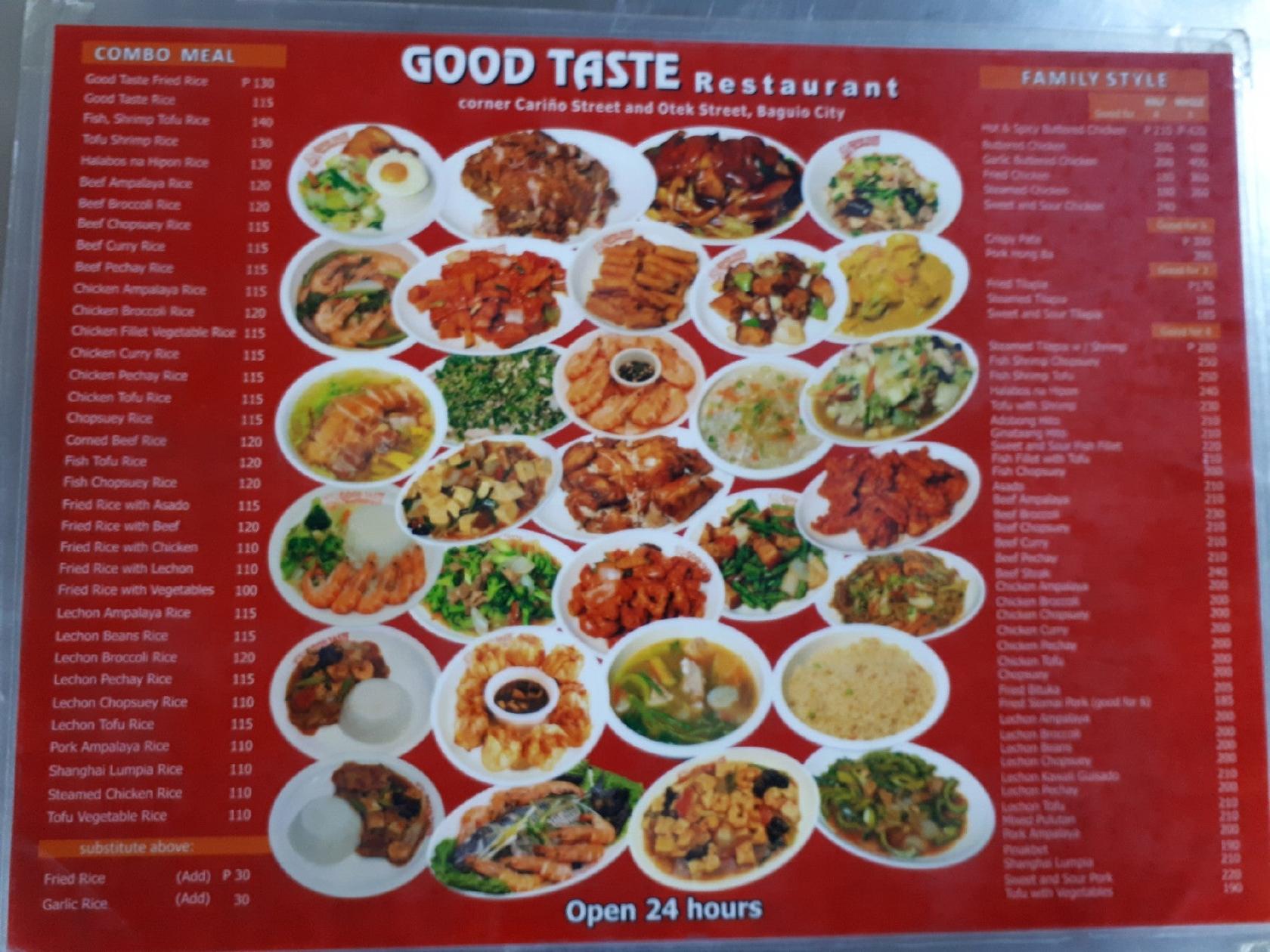 Menu at GOODTASTE RESTAURANT, Baguio, Otek St