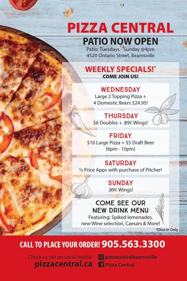 Menu at Pizza Central restaurant, Lincoln