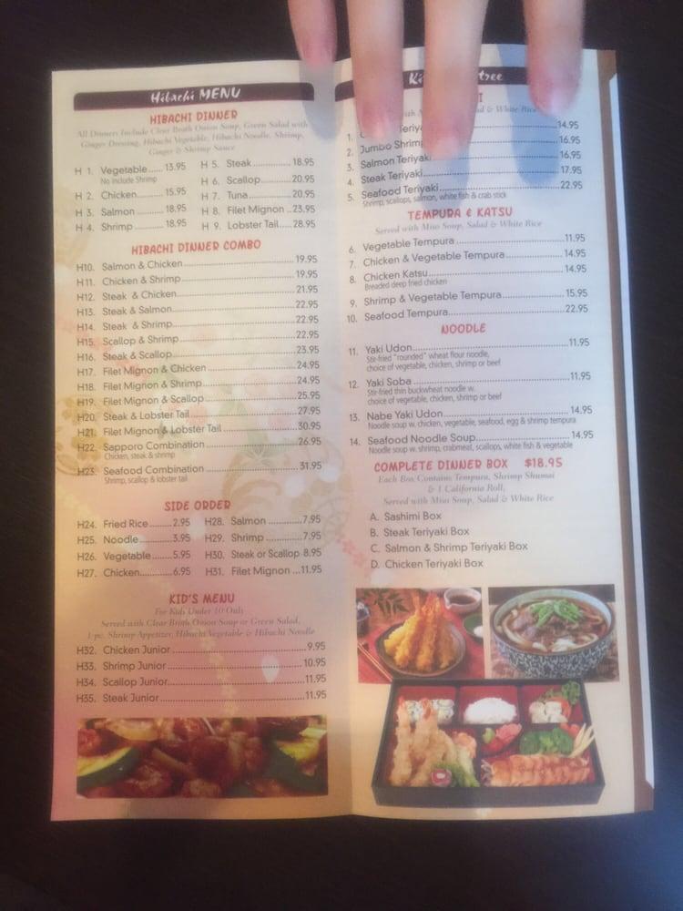 Menu at Sapporo Japanese Restaurant, Hudson