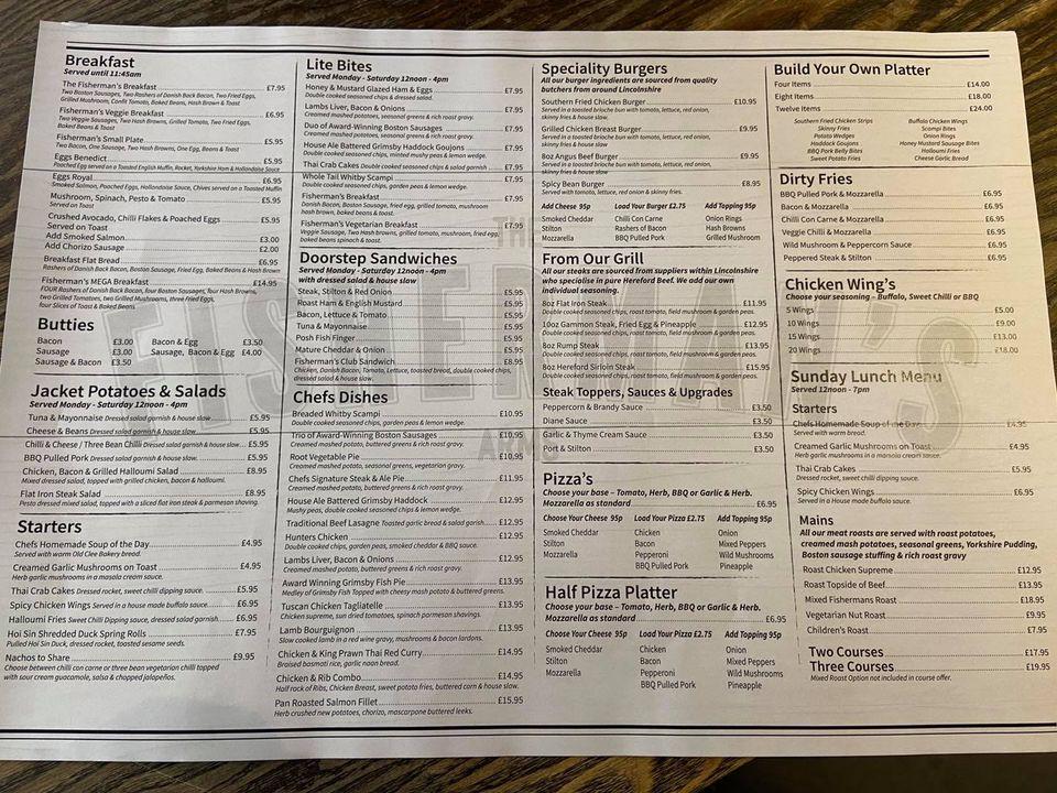 Menu at The Fishermans Arms pub & bar, Cleethorpes