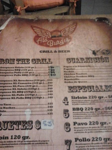 Menu at Ala Burger, Cuautitlán Izcalli, Av. de los Valles