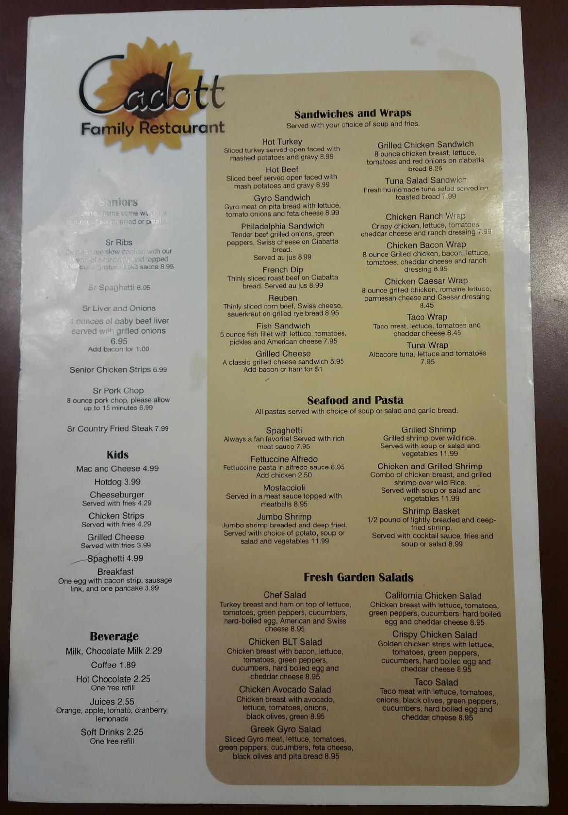 Menu at Cadott Family Restaurant, Cadott, 641 WI-27