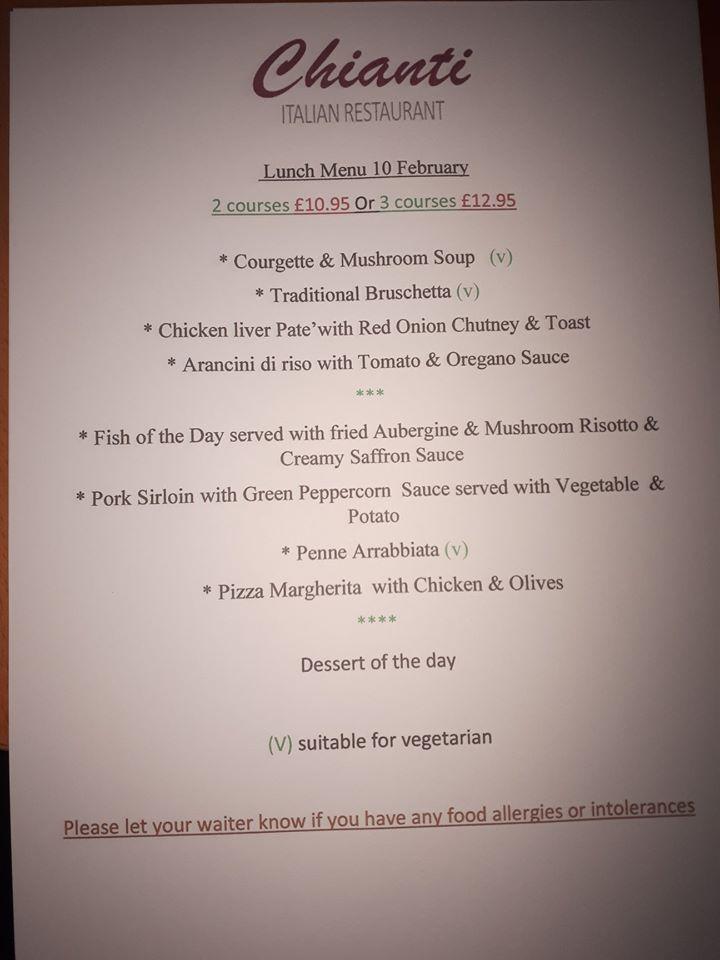 Menu at Chianti Restaurant, Falkirk, East Beancross Farm