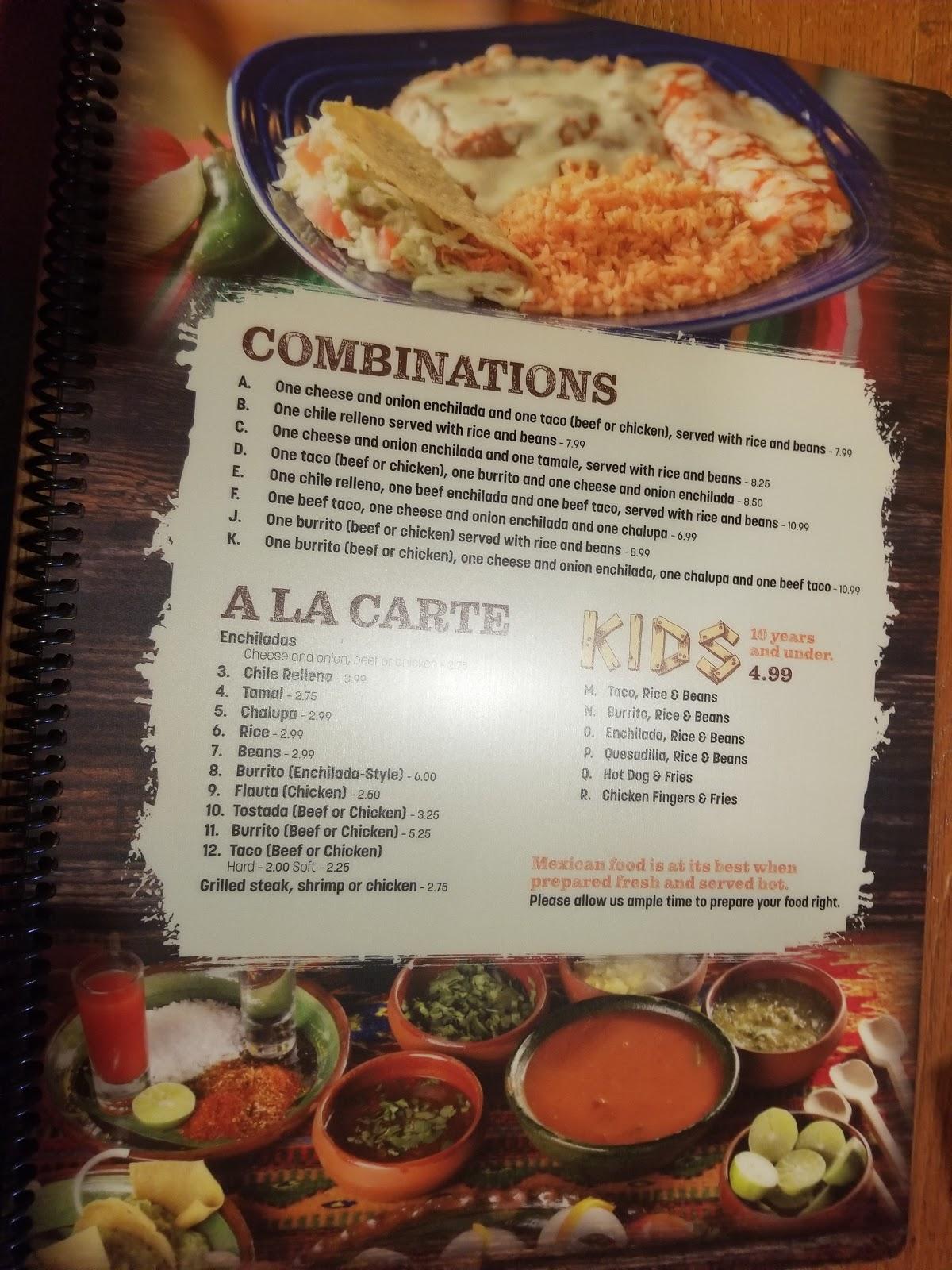 Menu at Old Mexico Restaurant, Geneva