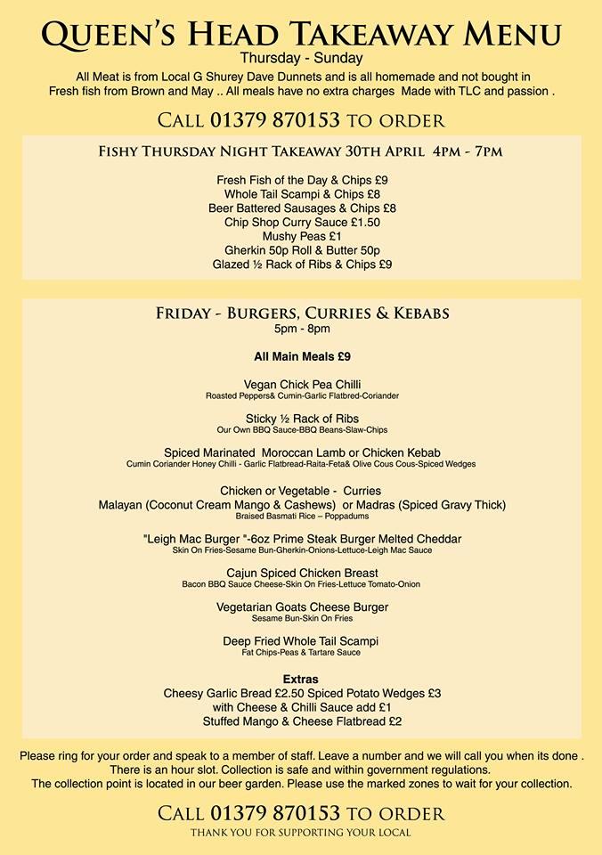 Menu at Queen's Head pub & bar, Eye