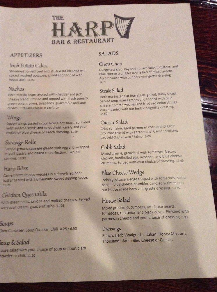 Menu at The Harp Bar and Restaurant, Kent