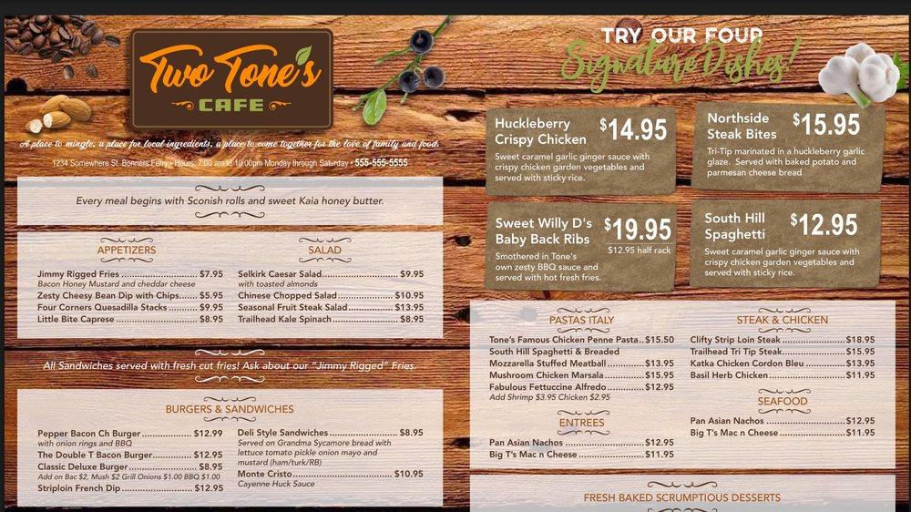 Menu at Two Tones Cafe, Bonners Ferry