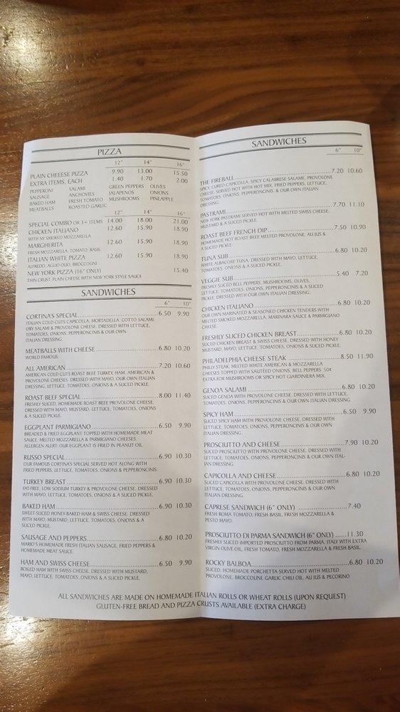 Menu at Cortina's Italian Market & Pizzeria, Anaheim, W Orange Ave