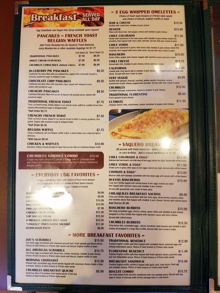 Menu at Crumbles Cafe & Bake Shop, Santa Maria