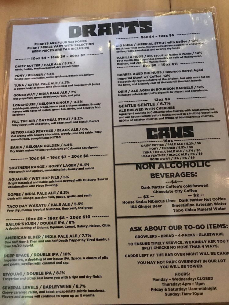 Menu at Half Acre Beer pub & bar, Chicago