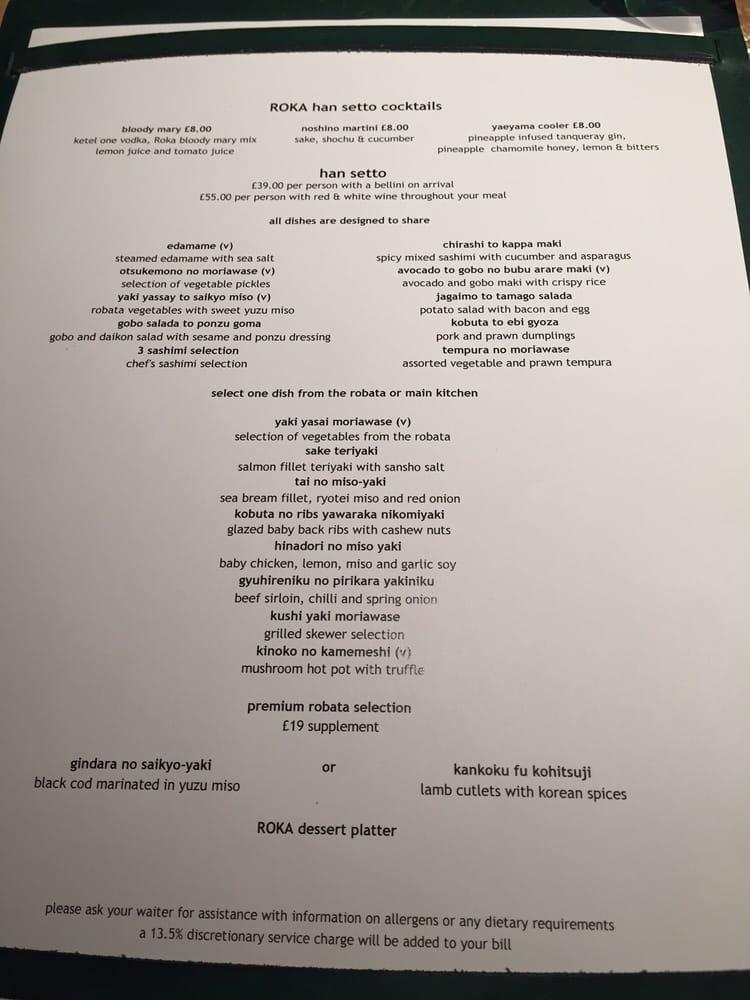 Menu at ROKA Aldwych restaurant, London, 71 Aldwych