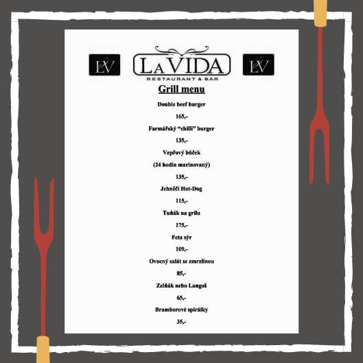 Menu at Restaurant La Vida, Ostrava