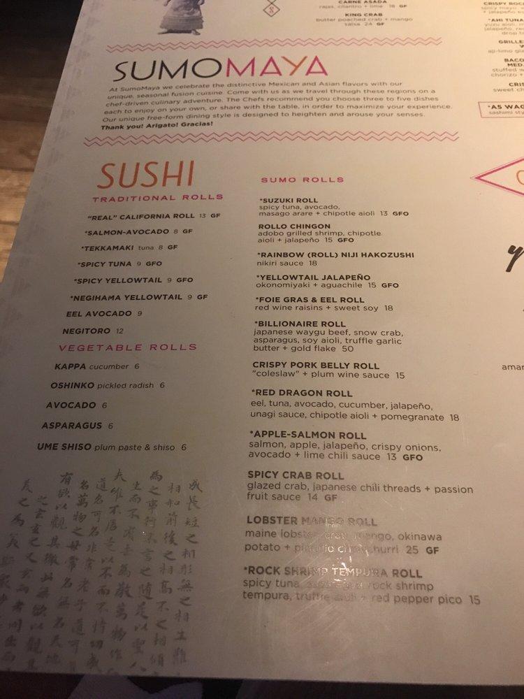 Menu at SumoMaya restaurant, Scottsdale, N Scottsdale Rd