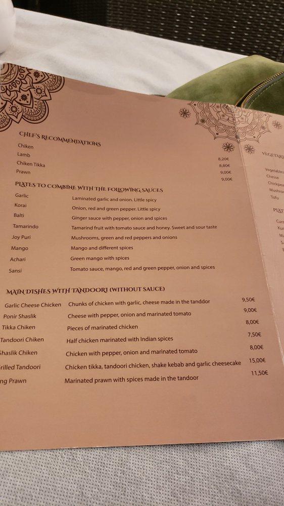 Menu at Taj Mahal Tandoori Restaurant, Almuñécar