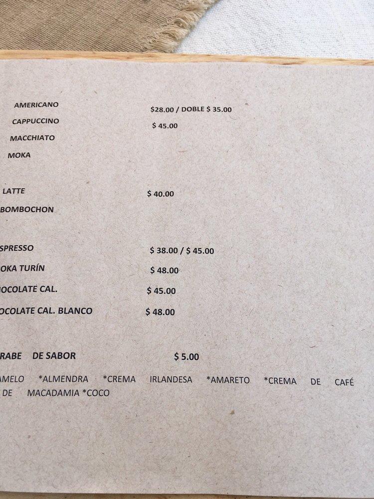 Menu at Taler de tagle cafe, Morelia