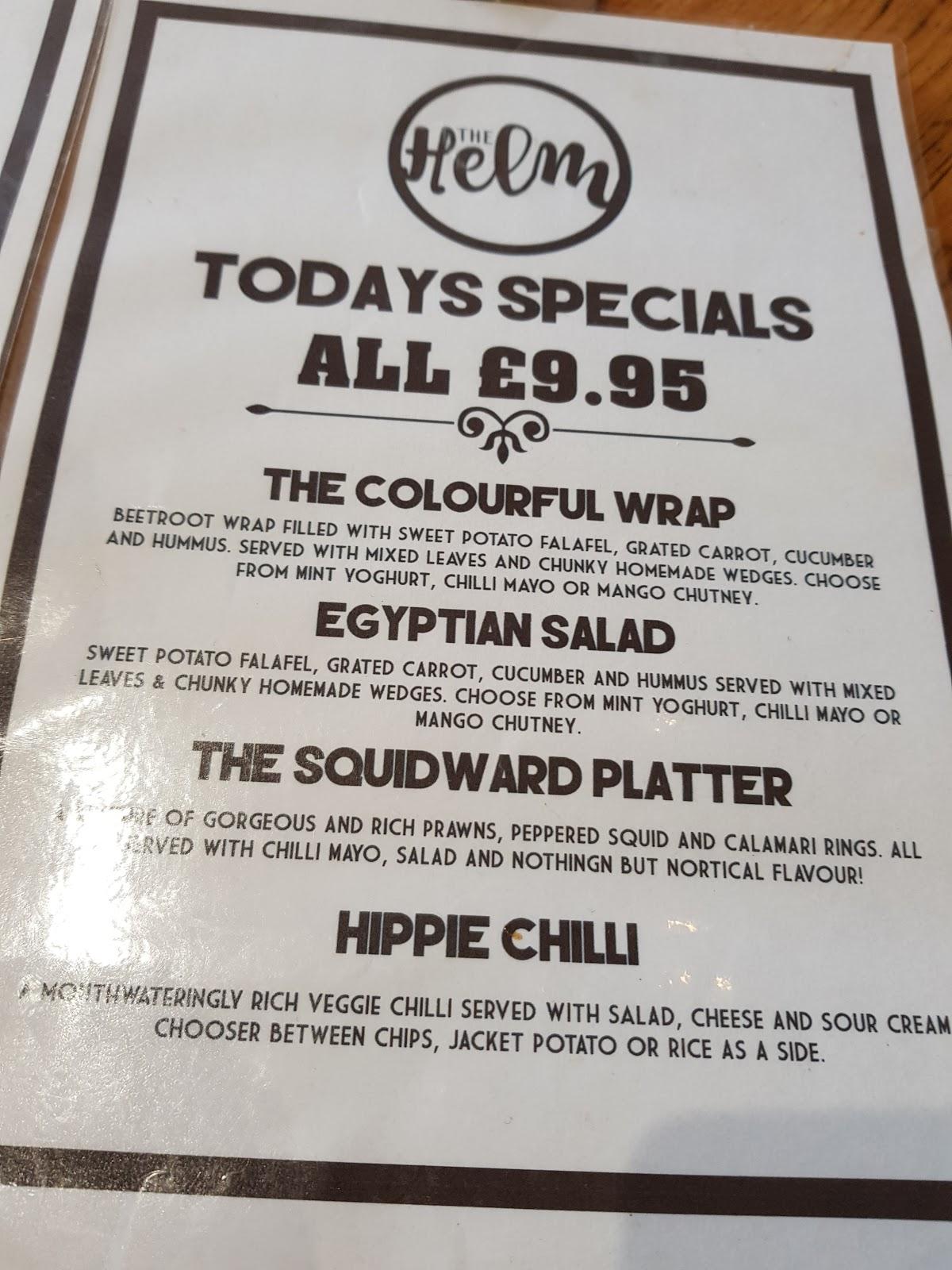 Menu at The Helm cafe, Cleethorpes