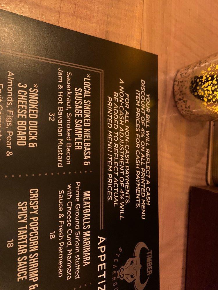 Menu at Timber steakhouse, Portland