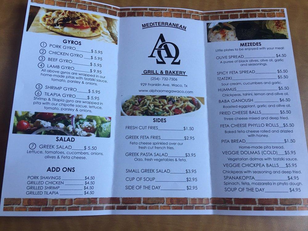 Menu at Alpha Omega Grill & Bakery, Waco