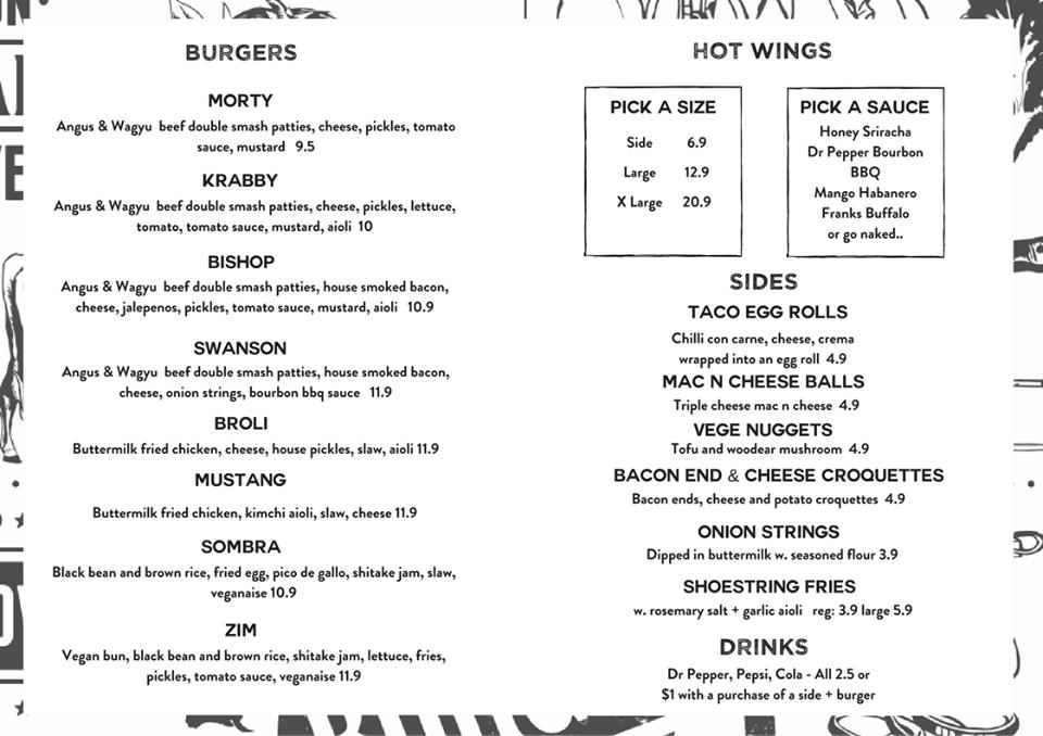 Menu at Burger Geek (Eden Terrace) fast food, Auckland