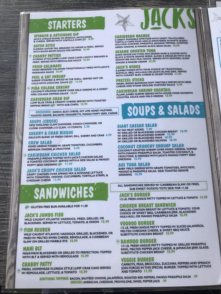Menu at Caribbean Jack's pub & bar, Daytona Beach