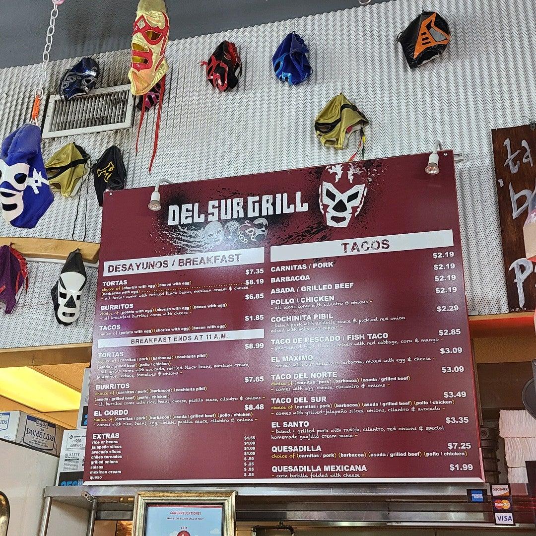 Menu at Del Sur Mexican Grill restaurant, McKinney
