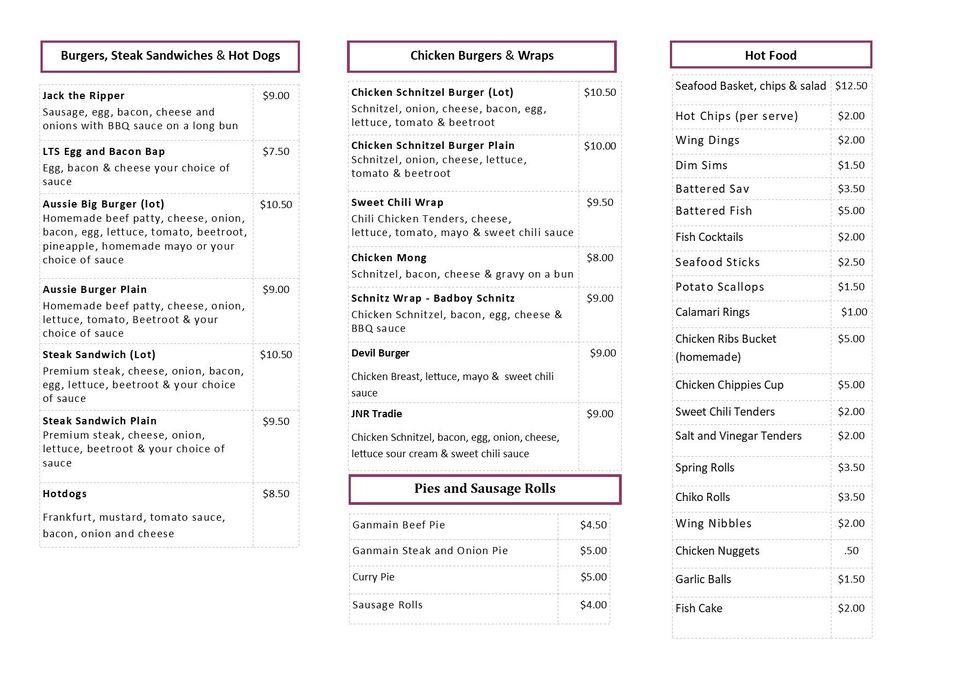 Menu at Leeton Tourist Supermarket cafe, Leeton