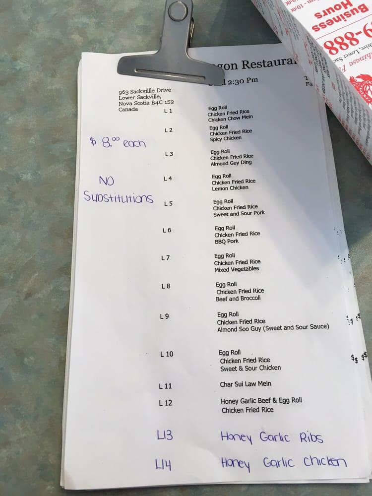 Menu at Long Dragon Restaurant, Lower Sackville