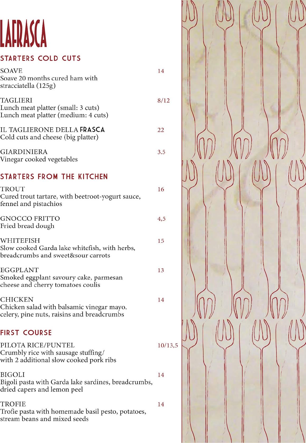 Menu at Osteria La Frasca restaurant, Desenzano del Garda