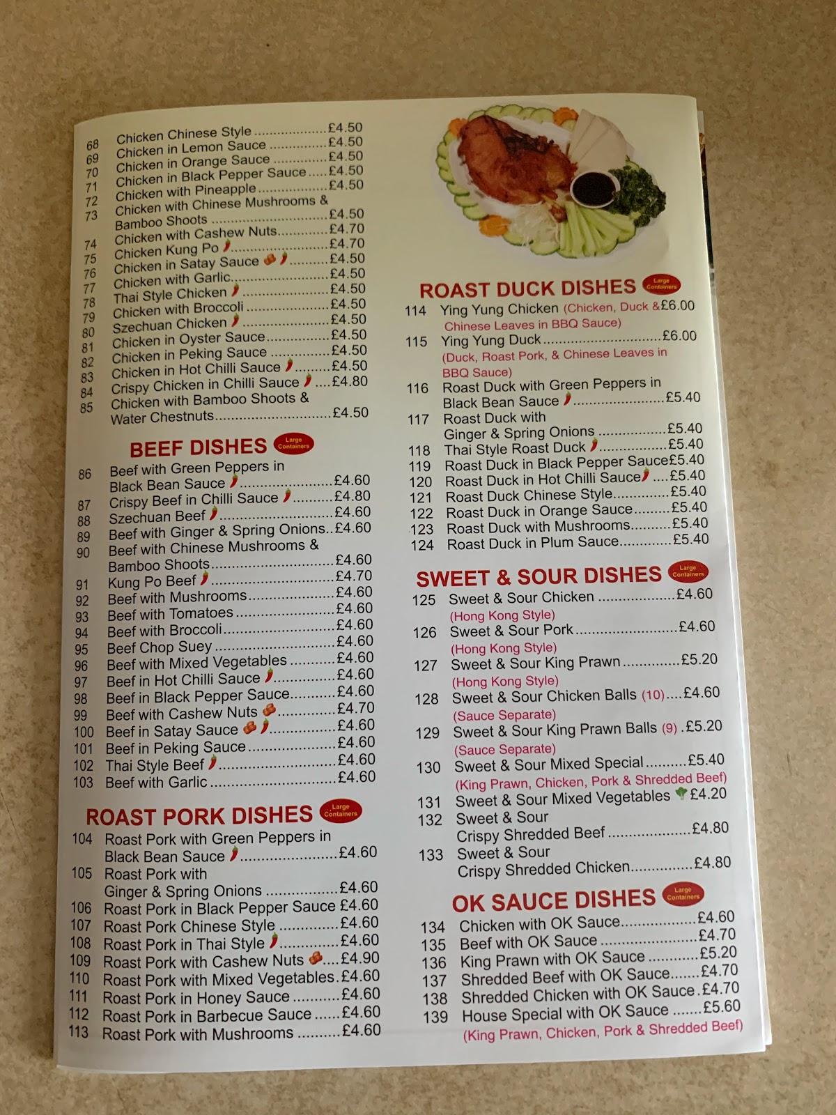 Menu at Peking house, Whitehaven