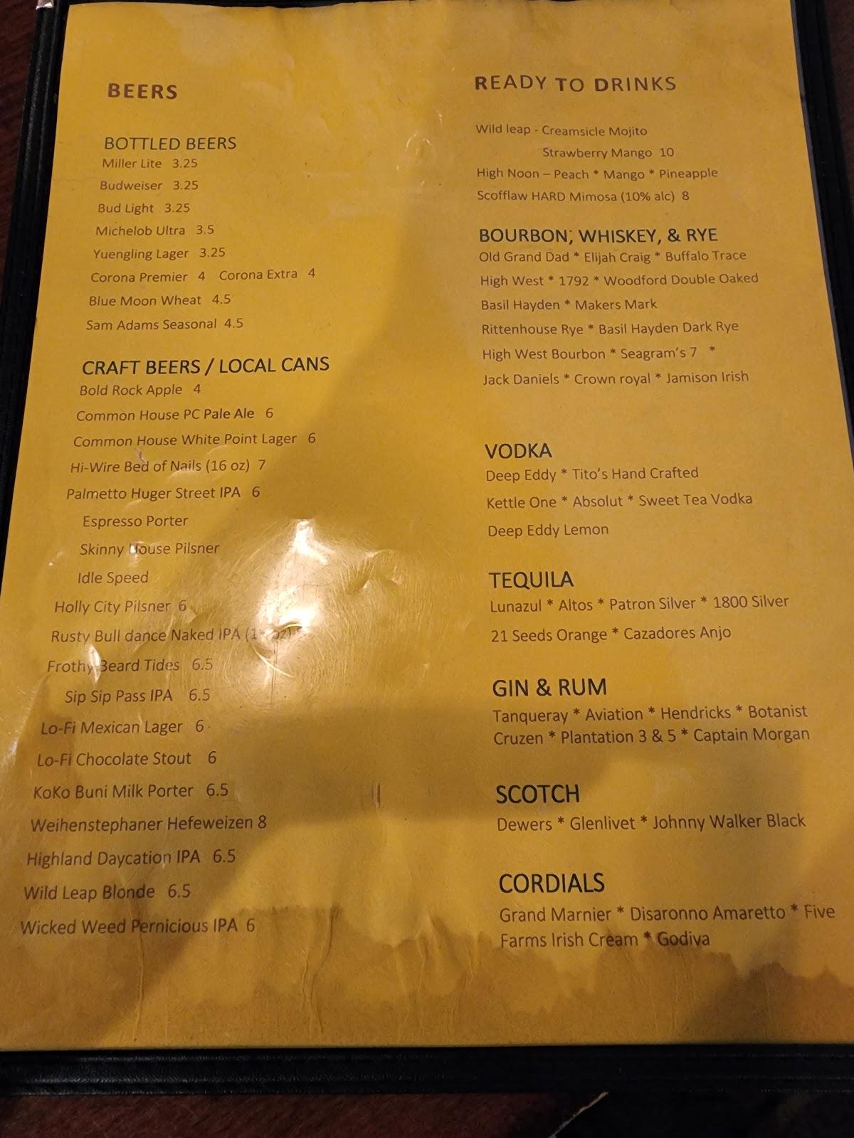 Menu at Sweetwater One Twenty Three restaurant, Summerville