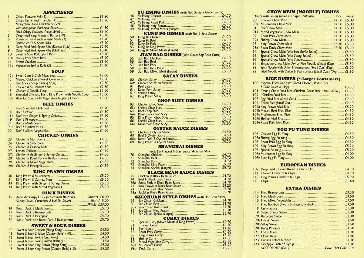 Menu at Wesley Chinese Takeaway - Collection only fast food, Newhaven