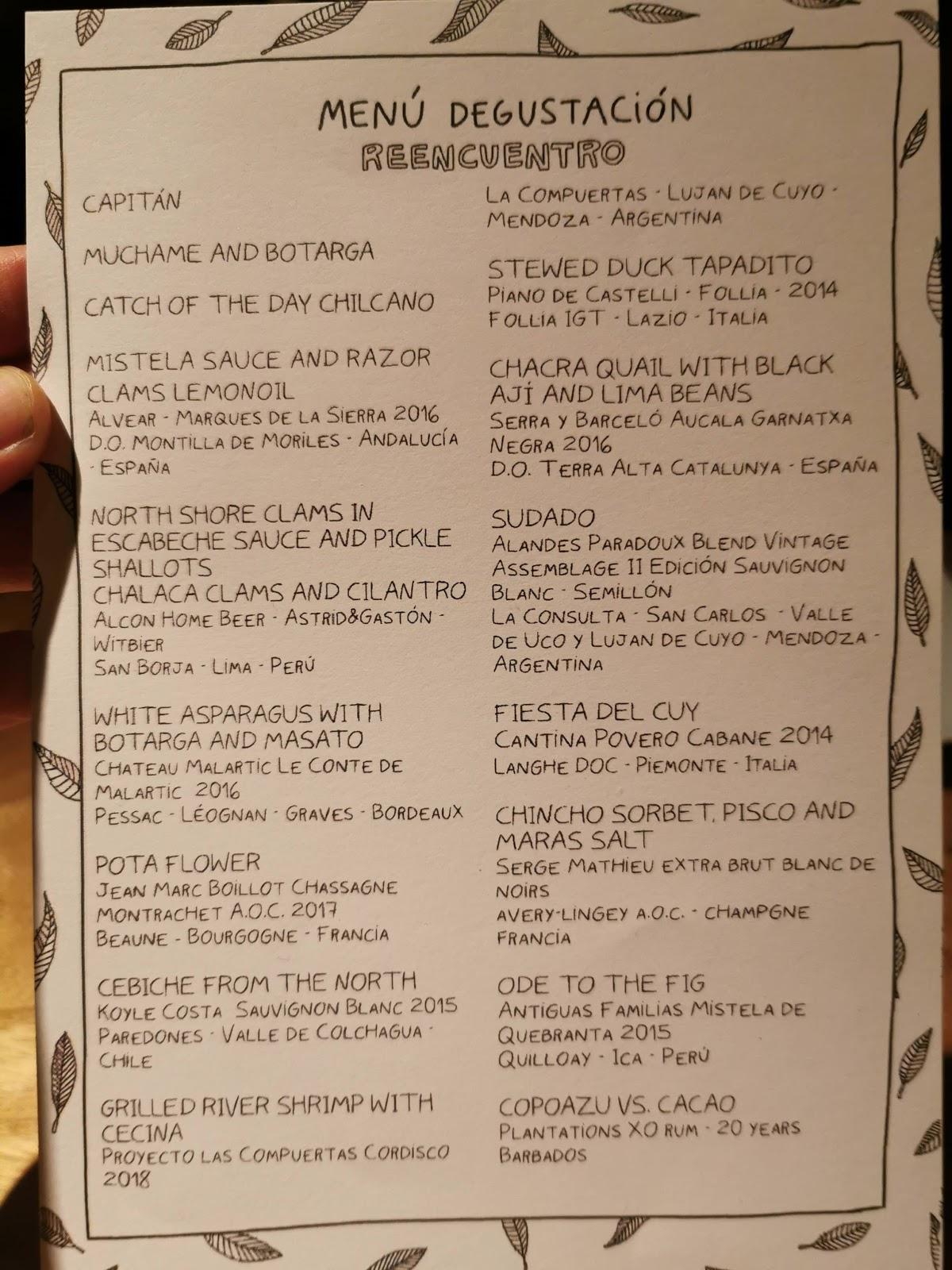 Menu at Astrid y Gastón restaurant, Lima