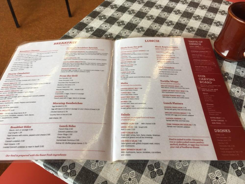 Menu at Colonel's Delicatessen restaurant, Knoxville