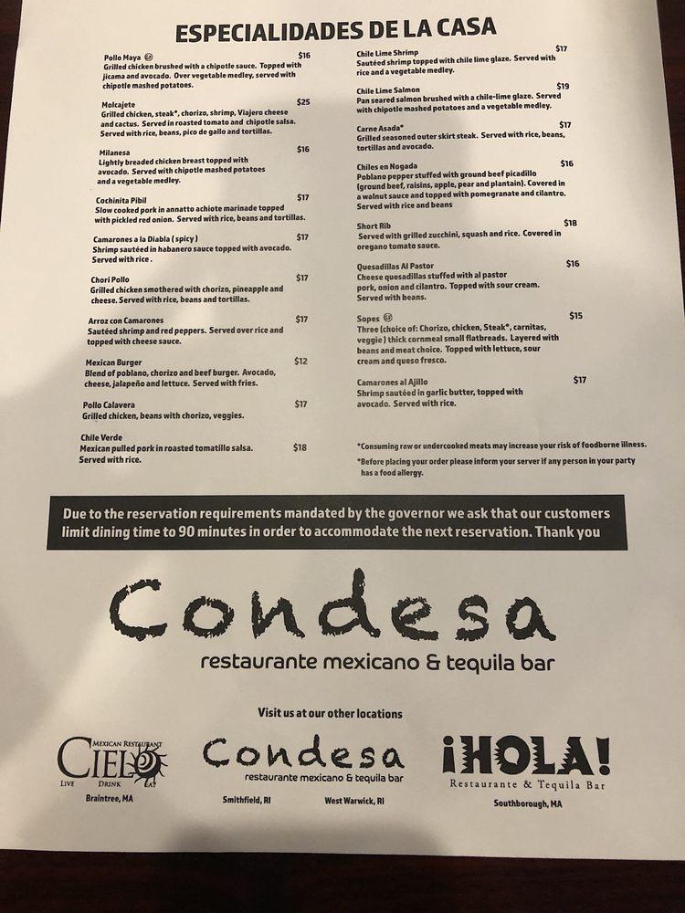 Menu at Condesa Restaurante Mexicano - Smithfield, Smithfield