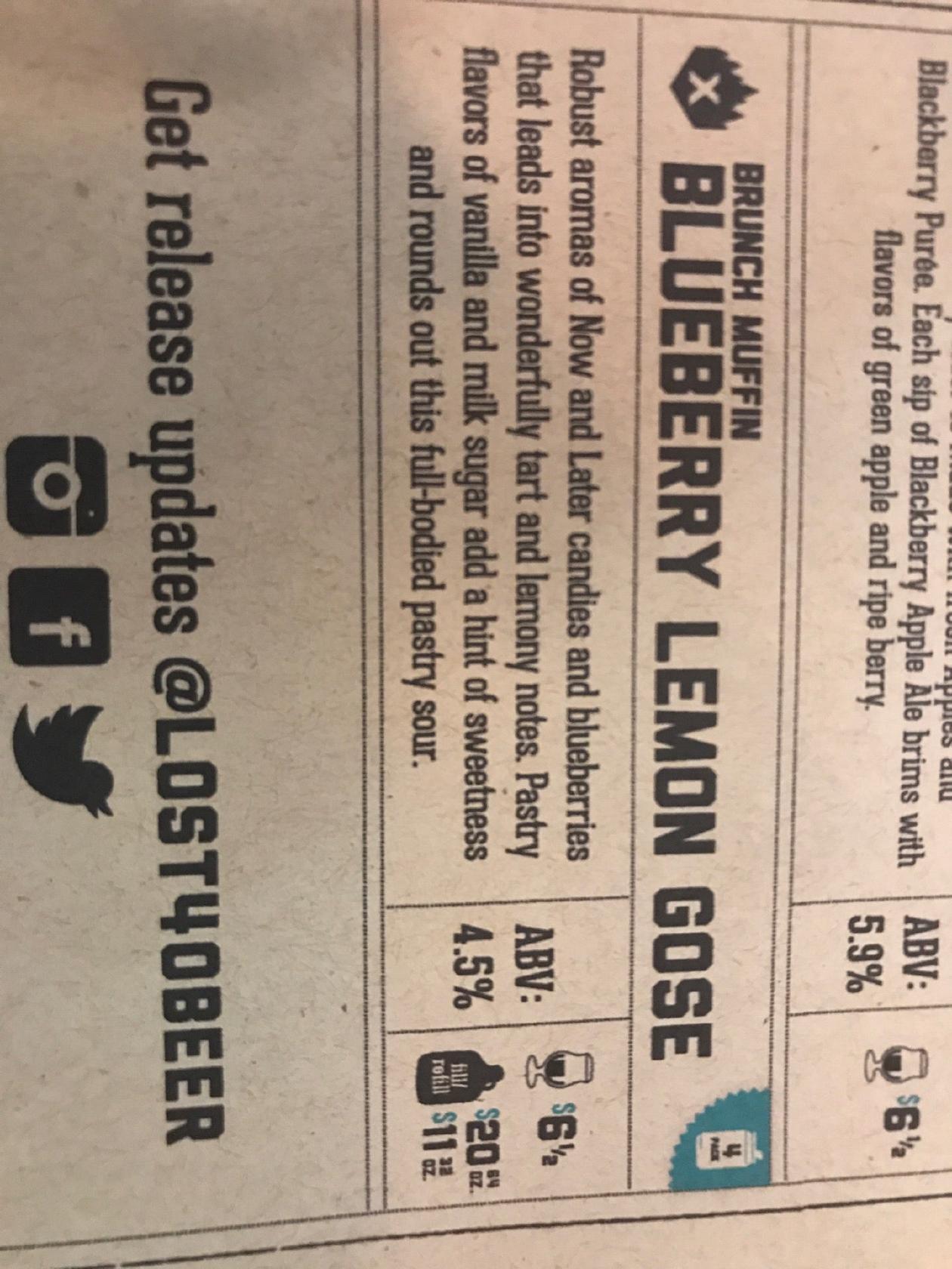 Menu at Lost Forty Brewing pub & bar, Little Rock