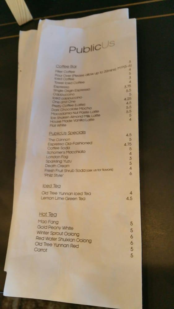 Menu at PublicUs, Las Vegas