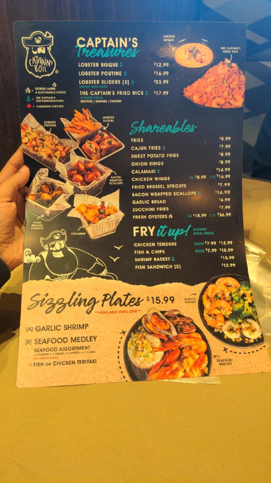 Menu at The Captain's Boil restaurant, Vaughan, Rutherford Rd