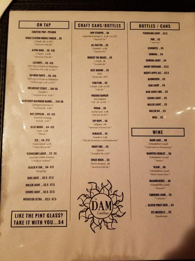 Menu at The Dam Landing pub & bar, Rochester, Ewing Rd