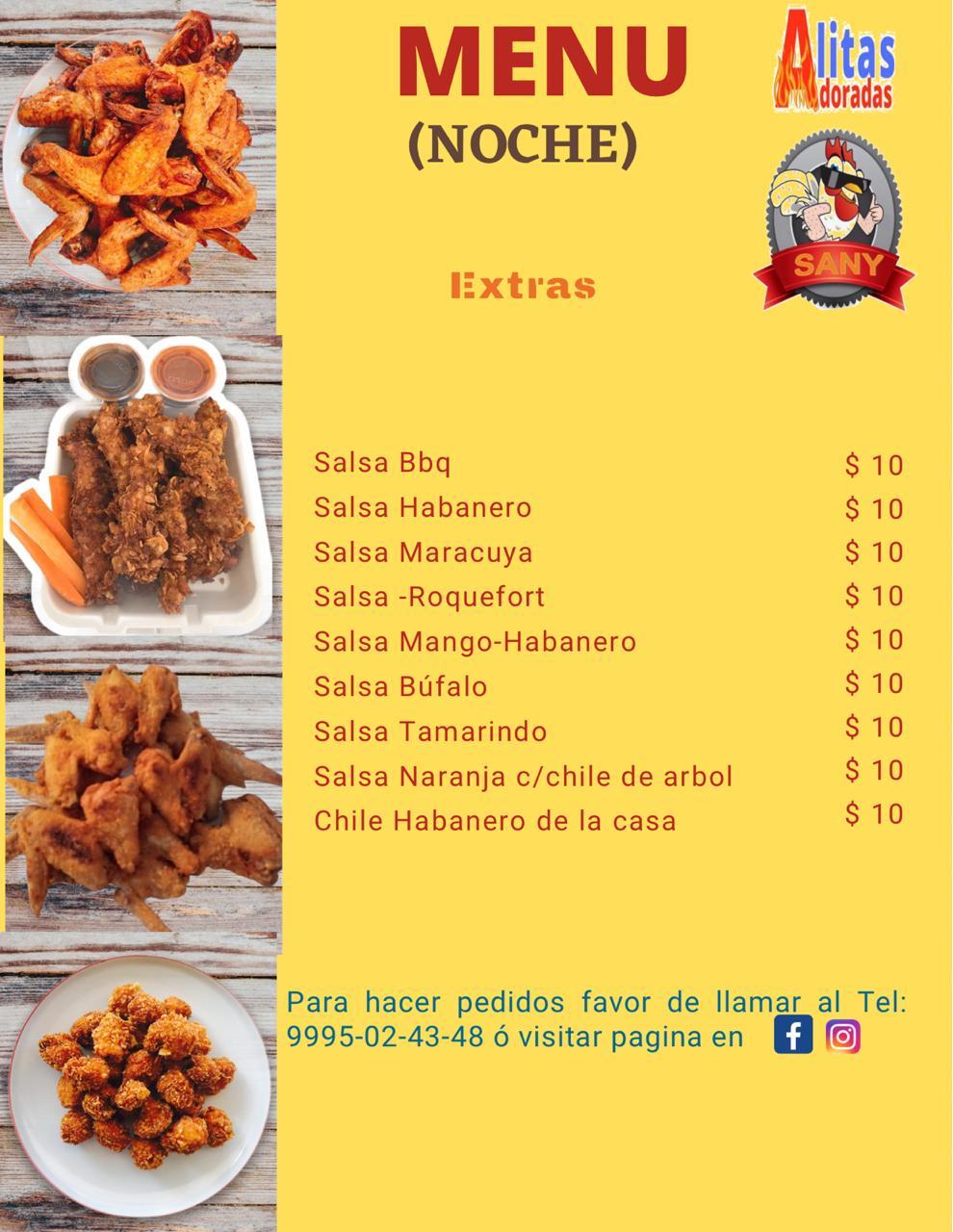 Carta del restaurante Alitas Doradas Sany, Merida