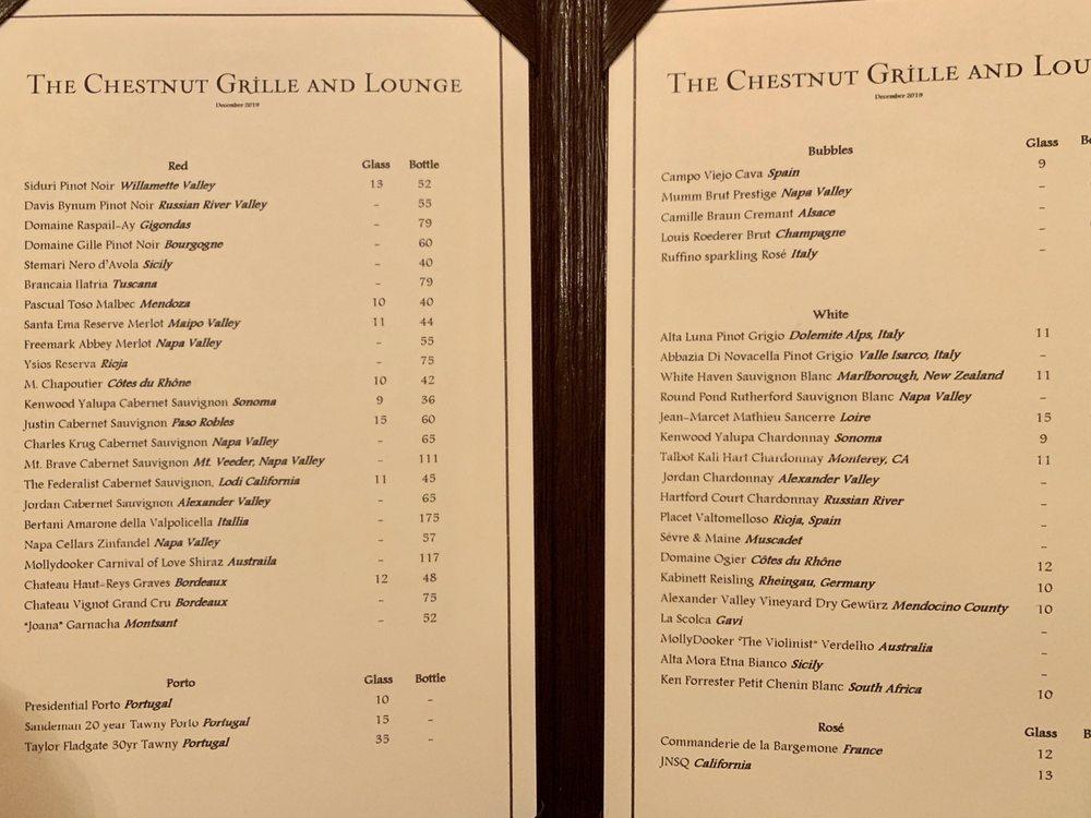 Menu at Chestnut Grille at the Bee & Thistle Inn restaurant, Old Lyme